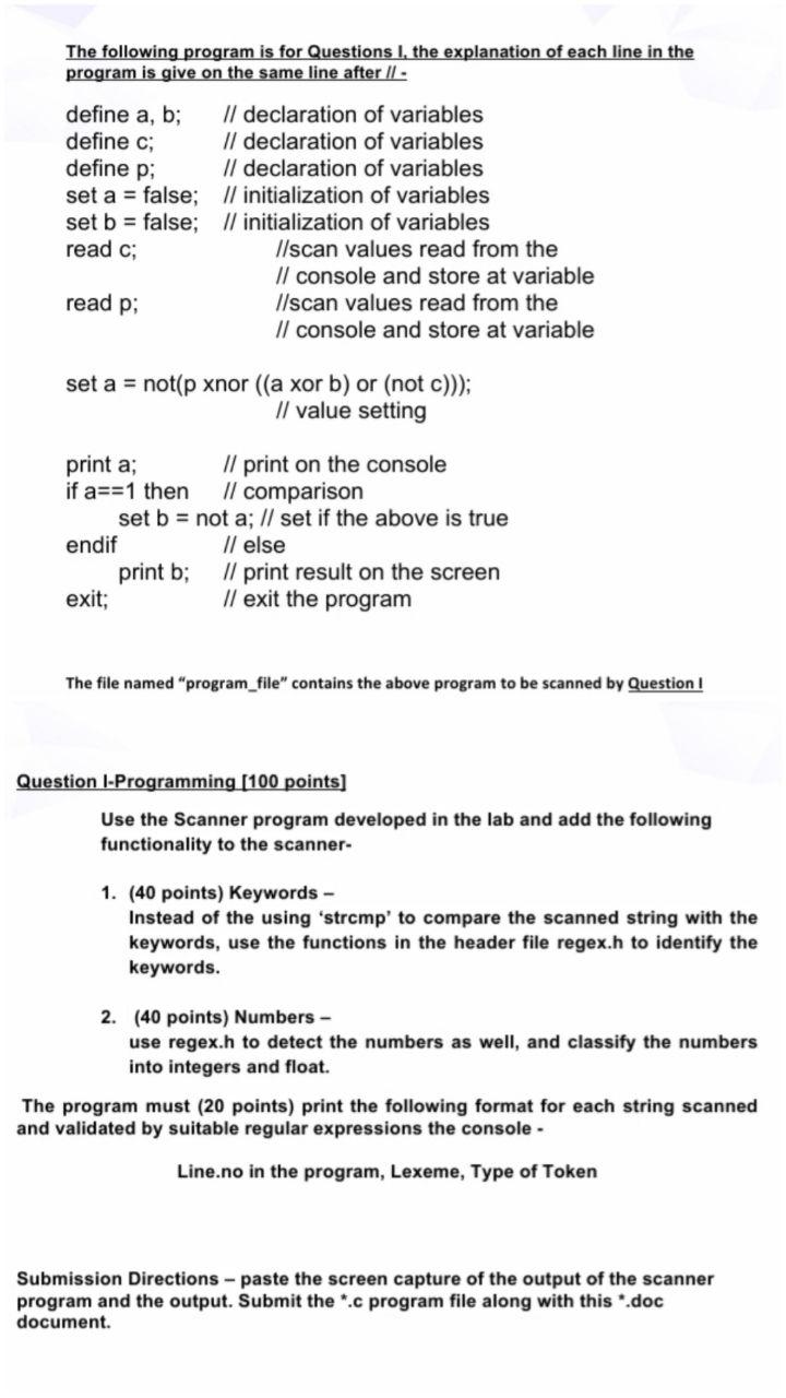 Solved The following program is for Questions I, the | Chegg.com