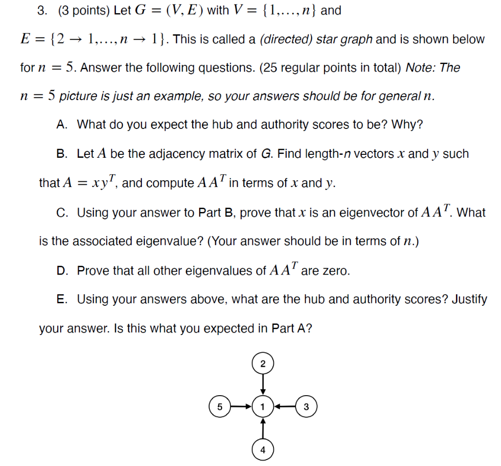 Solved 3. (3 points) Let G=(V,E) with V={1,…,n} and | Chegg.com