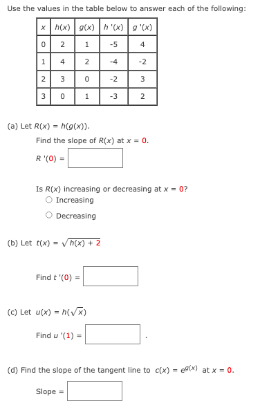 Solved Use the values in the table below to answer each of | Chegg.com