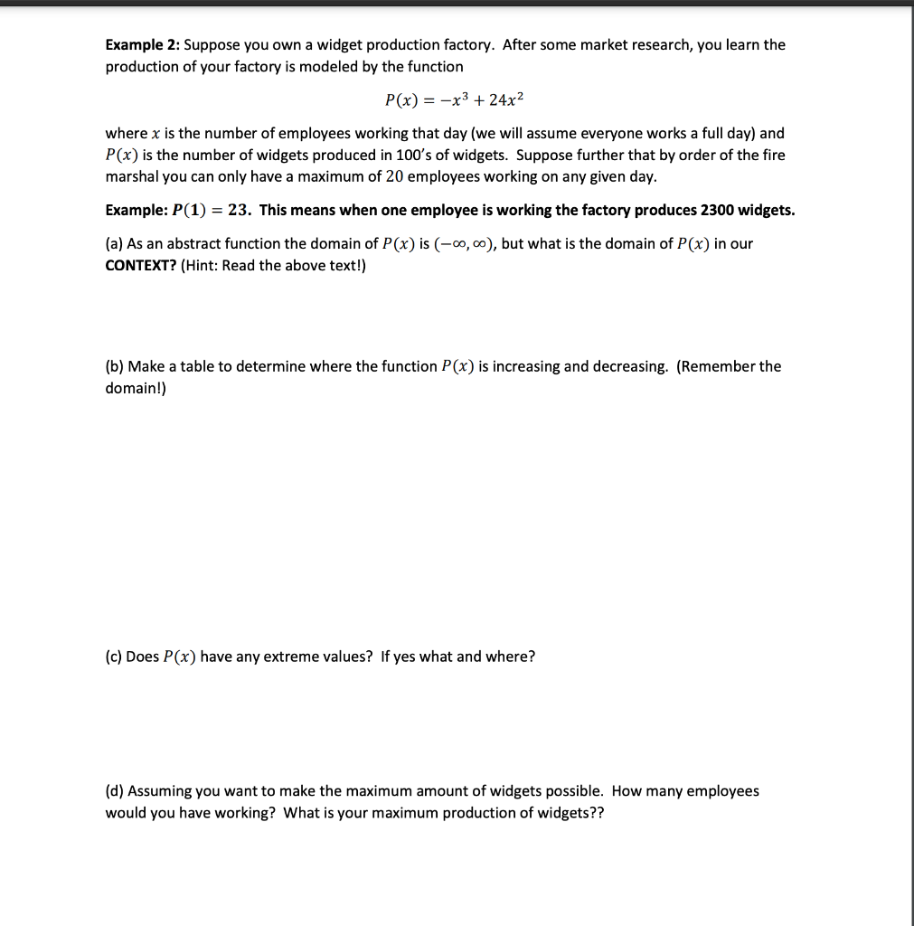 Solved Example 2: Suppose you own a widget production | Chegg.com