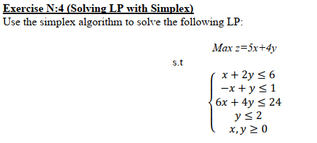Solved Exercise N:4 (Solving LP with Simplex) Use the | Chegg.com