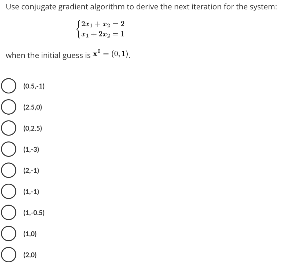 Solved Use conjugate gradient algorithm to derive the next | Chegg.com