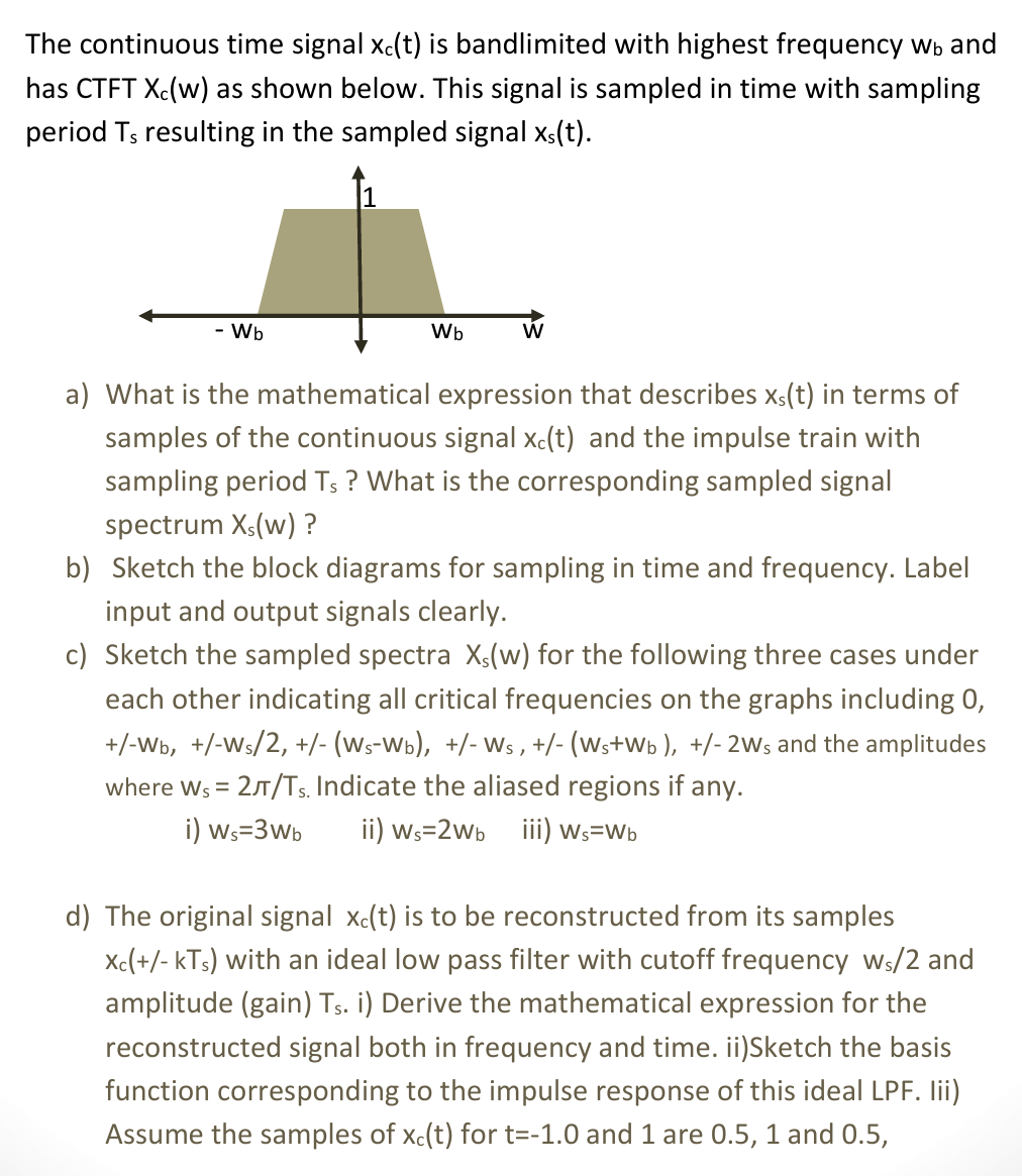 The continuous time signal xc(t) is ﻿bandlimited with | Chegg.com