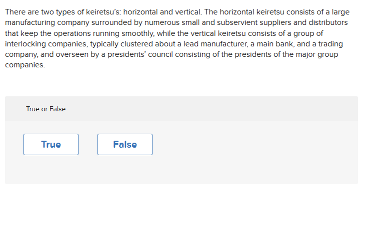 Solved There are two types of keiretsu's: horizontal and | Chegg.com