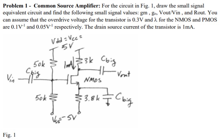 Solved Problem 1- Common Source Amplifier: For the circuit | Chegg.com