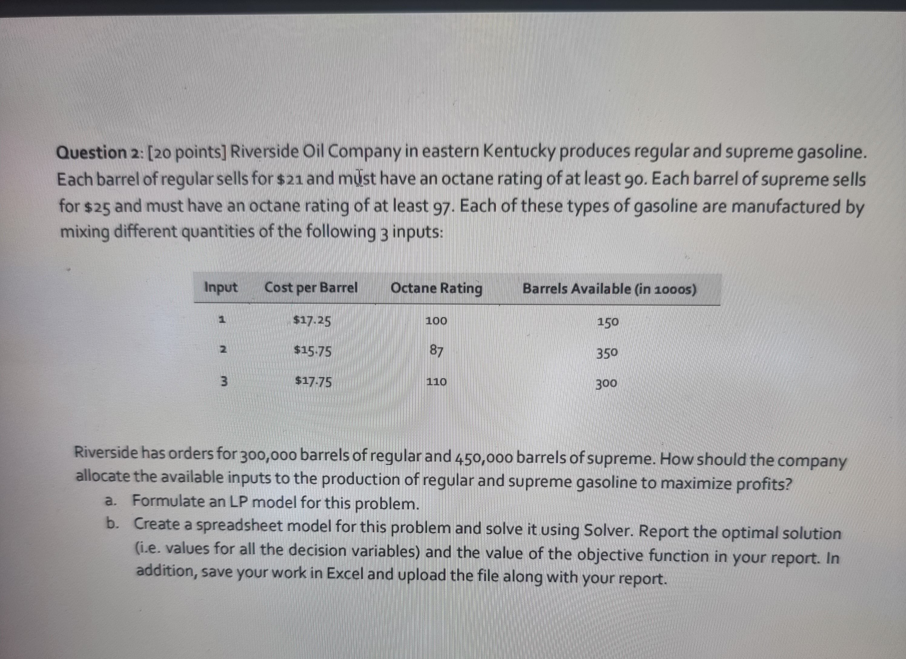 Solved Question 2: [20 points] Riverside Oil Company in | Chegg.com