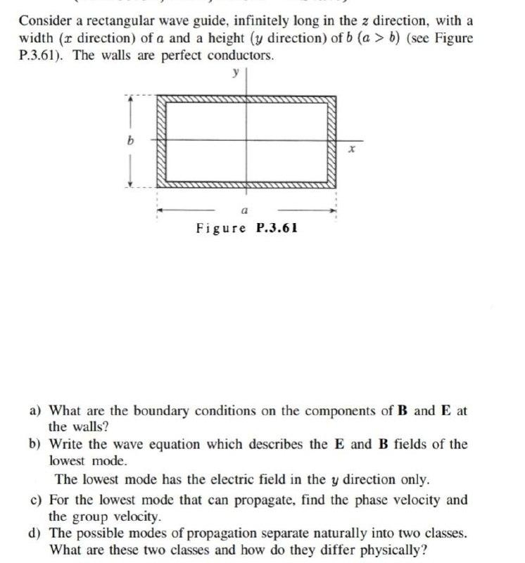 Solved Consider a rectangular wave guide, infinitely long in | Chegg.com