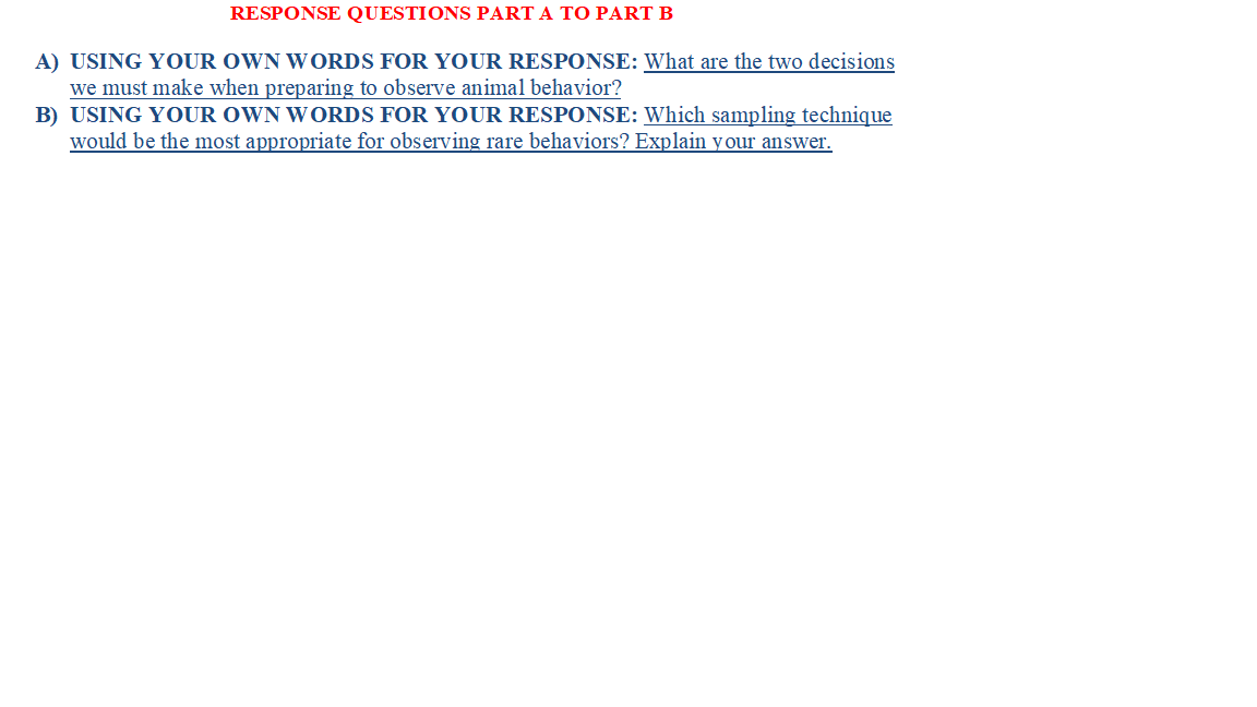 Solved RESPONSE QUESTIONS PART A TO PART B A) USING YOUR OWN | Chegg.com