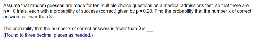 Solved Assume that random guesses are made for ten multiple | Chegg.com