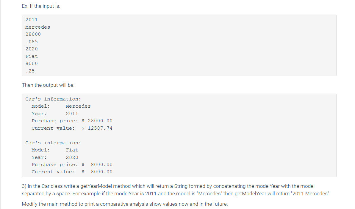Solved 11.18 LAB: Car value (classes) - Java Version 1) | Chegg.com