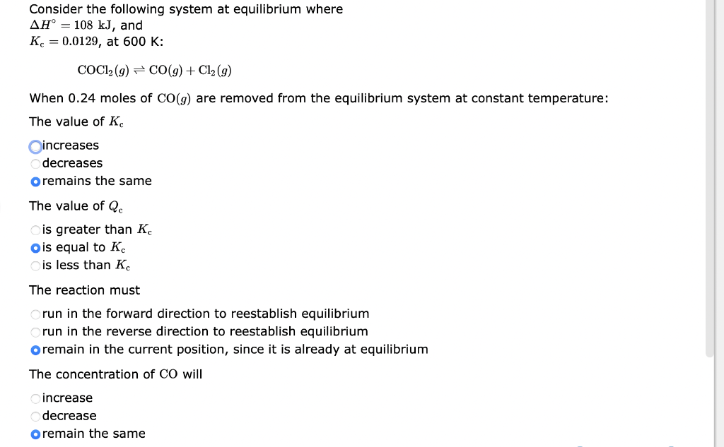 Solved Consider the following system at equilibrium where | Chegg.com