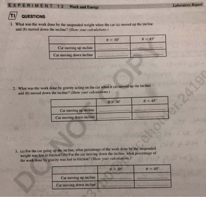 Solved EXPERIMENT 12 Work and Energy Laboratory Report TI | Chegg.com