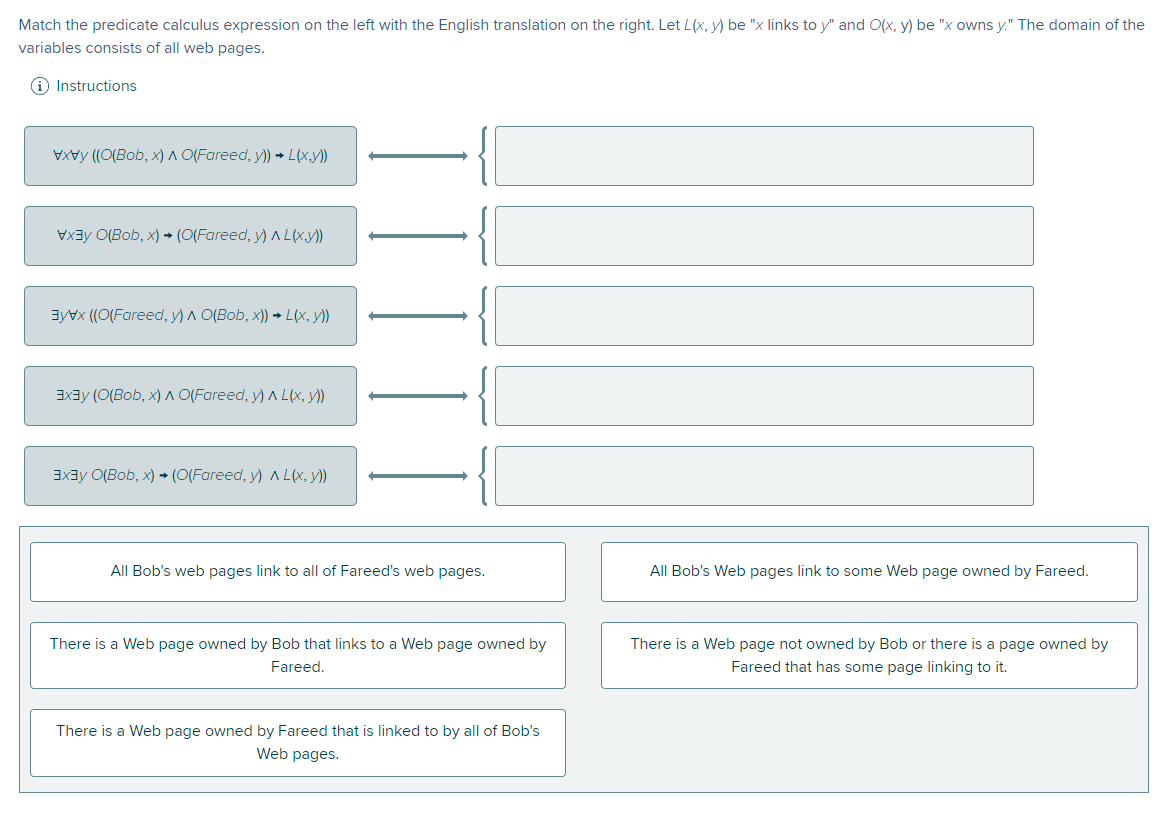 Solved Match the predicate calculus expression on the left | Chegg.com