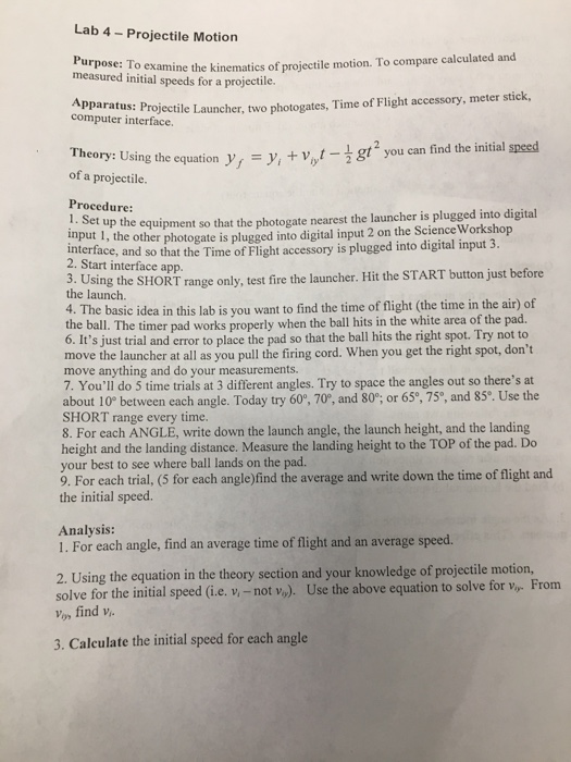 Lab 4 - Projectile Motion measured initial speeds for | Chegg.com