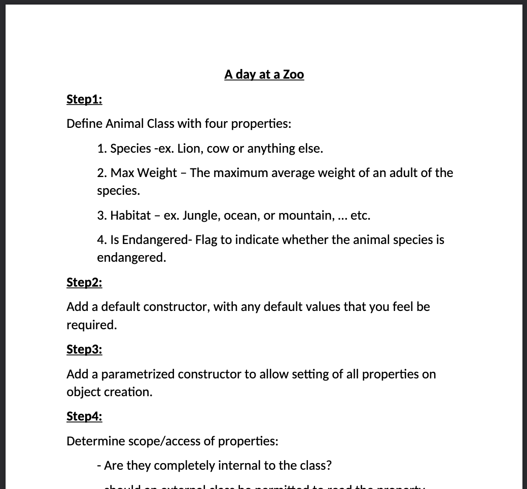 Solved A day at a Zoo Step1: Define Animal Class with four | Chegg.com