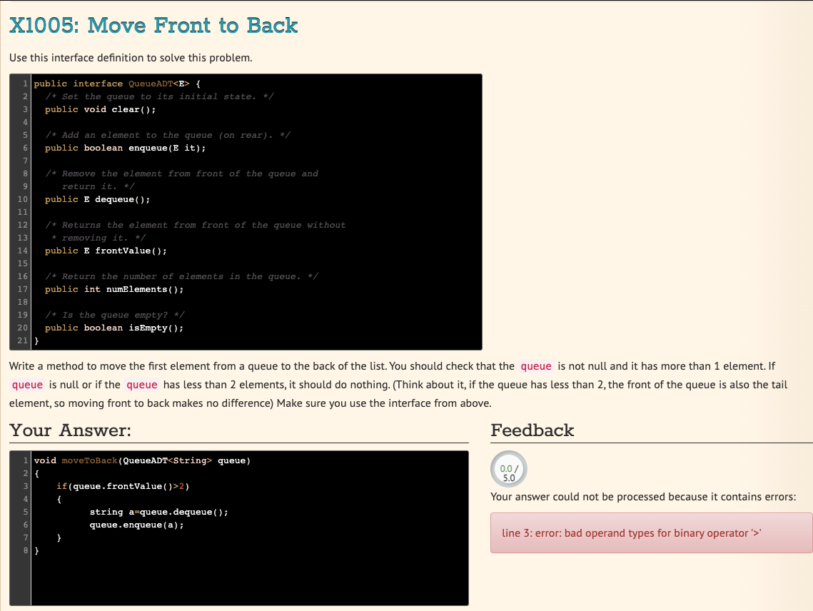 Solved X1005: Move Front to Back Use this interface | Chegg.com