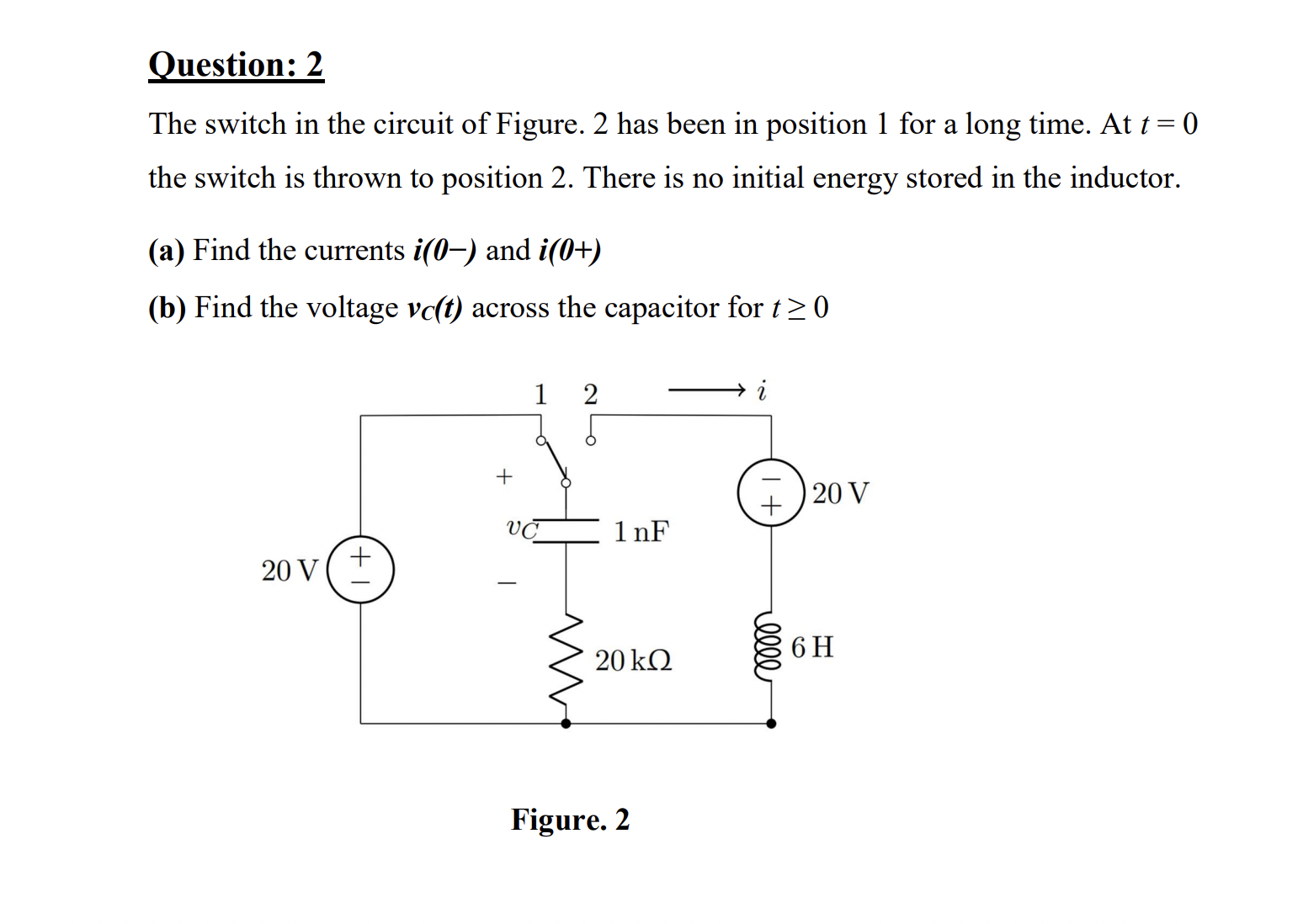 Solved Question: 2The switch in the circuit of Figure. 2 | Chegg.com