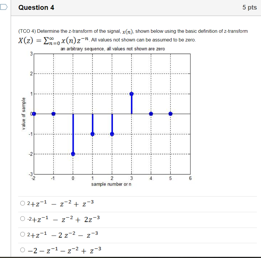Solved Question 4 5 pts (TCO 4) Determine the z-transform of | Chegg.com