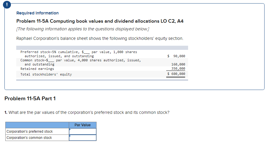 Solved Problem 11-5A Computing book values and dividend | Chegg.com