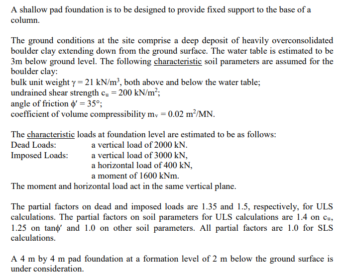Solved A shallow pad foundation is to be designed to provide | Chegg.com