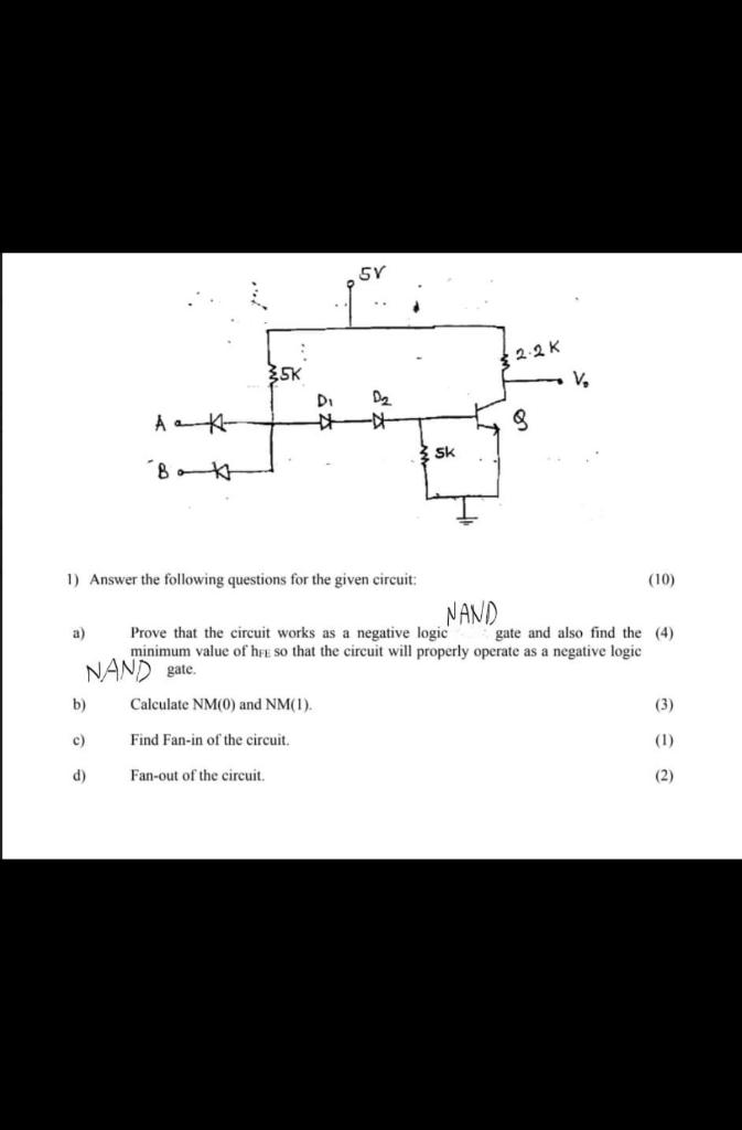 Solved 5V * 2.2K SK V, Di ة 13 A att 8 3 Sk BK 1) Answer the | Chegg.com