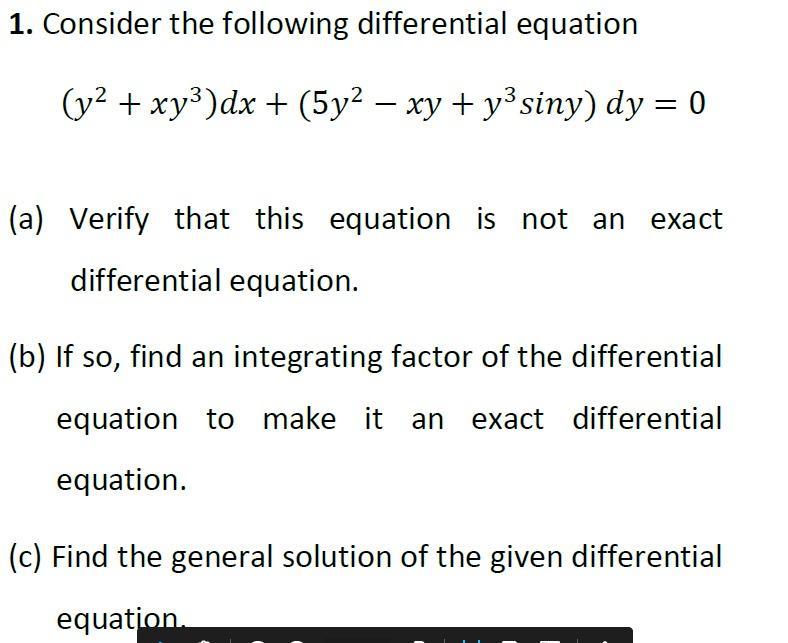 Solved 1. Consider the following differential equation | Chegg.com