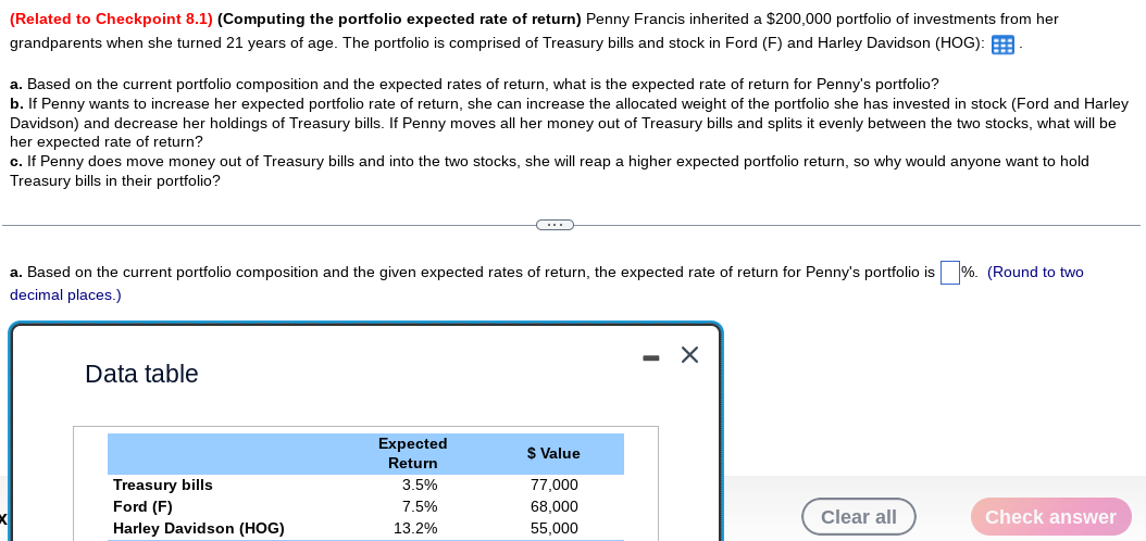 Solved (Related to Checkpoint 8.1) (Computing the portfolio | Chegg.com