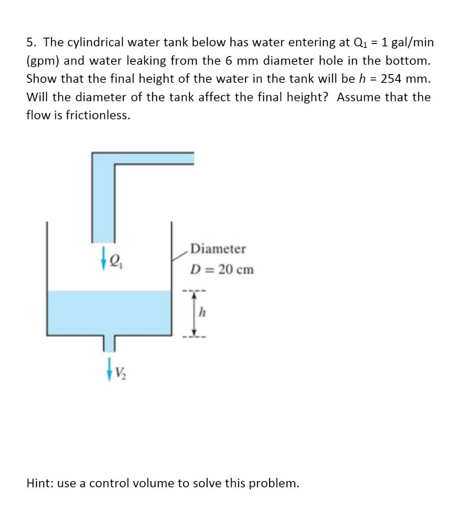 Solved 5. The cylindrical water tank below has water | Chegg.com