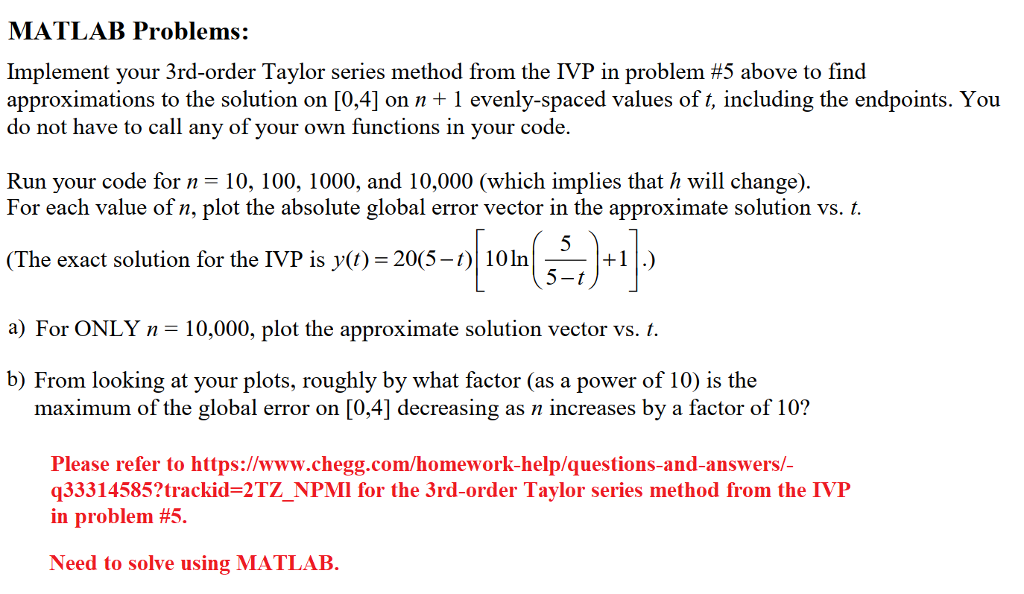 Solved MATLAB Problems: Implement your 3rd-order Taylor | Chegg.com