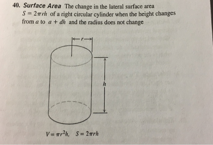 Solved Surface Area The change in the lateral surface area S | Chegg.com