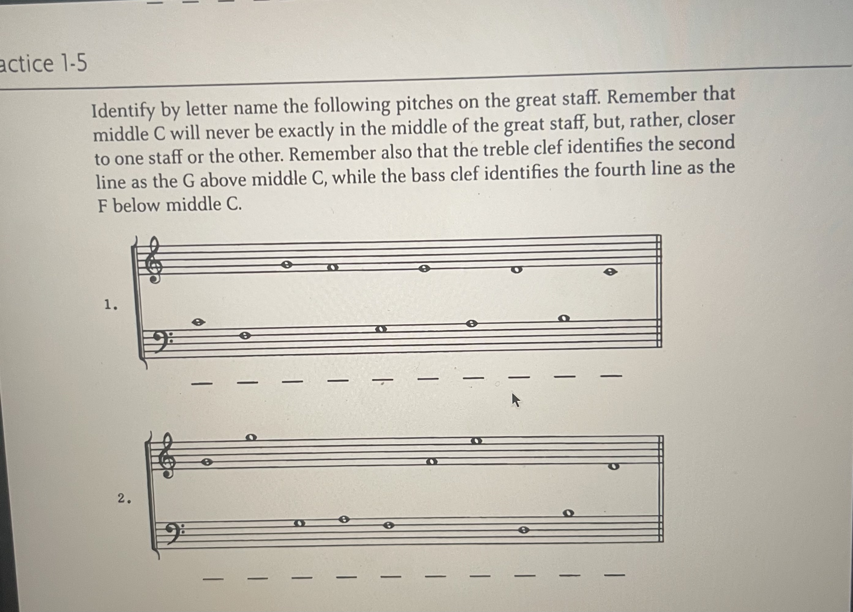 Solved Identify by letter name the following pitches on the | Chegg.com