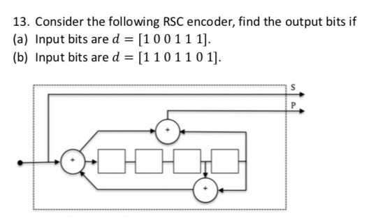 Solved 13. Consider the following RSC encoder, find the | Chegg.com