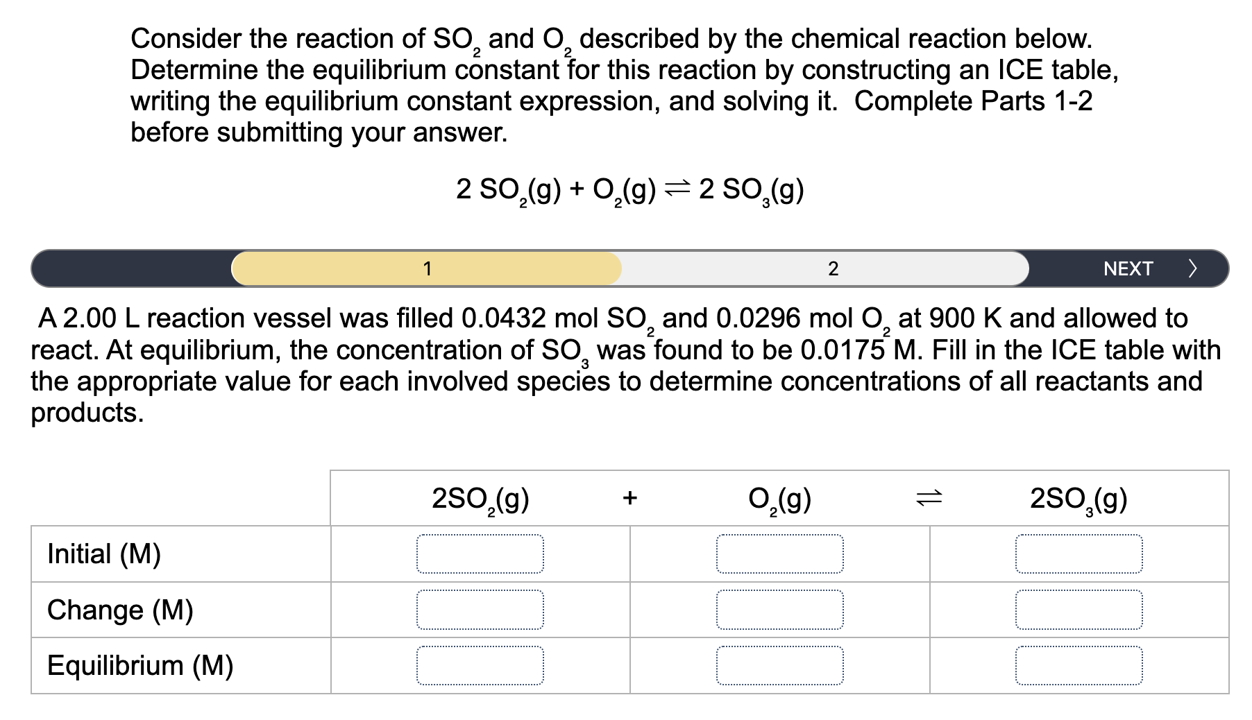 Solved Consider the reaction of SO2 and O2 described by the | Chegg.com