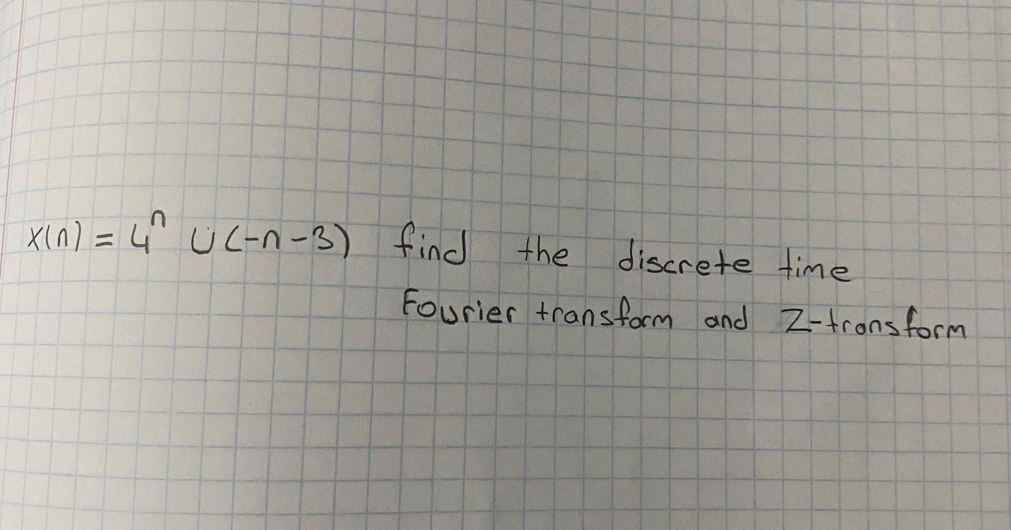 Solved x(n)=4nu(-n-3) ﻿find the discrete timeFourier | Chegg.com