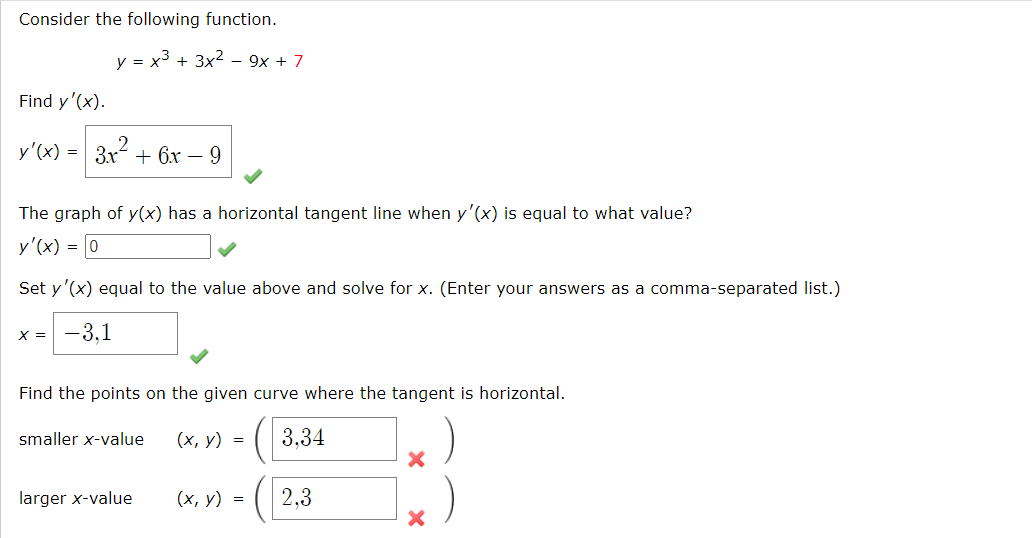 Solved Consider the following function. y=x3+3x2−9x+7 Find | Chegg.com
