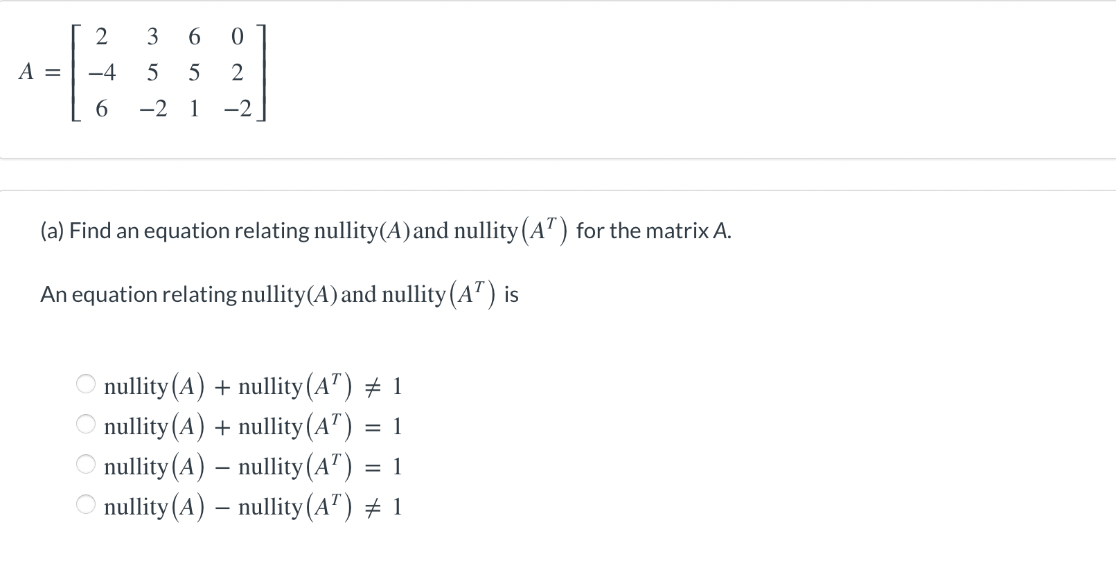 Solved A 2 3 6 0 -4 5 5 2 6 -2 1 -2 (a) Find an equation | Chegg.com