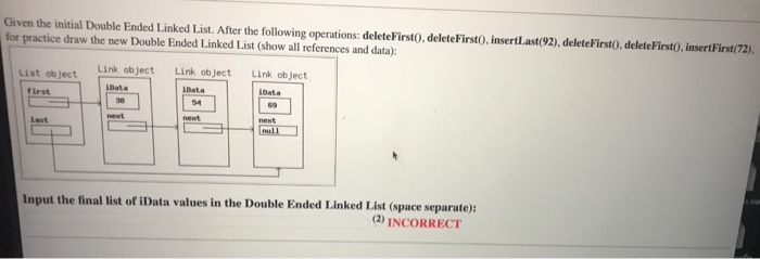 Solved Given the initial Double Ended Linked List. After the | Chegg.com