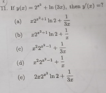 Solved If y(x)=2x2+ln(3x), ﻿then | Chegg.com