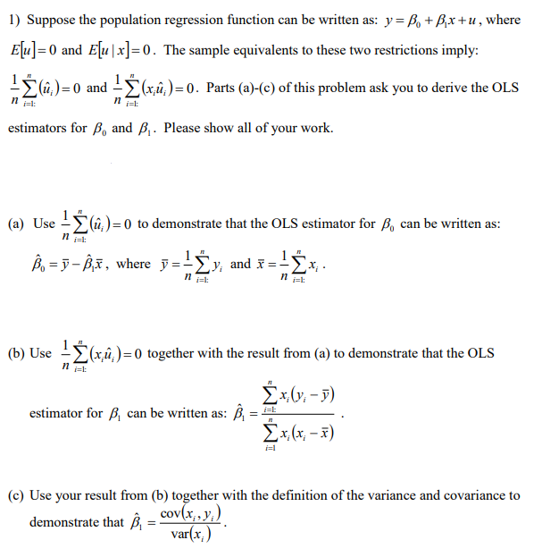 Solved 1) Suppose the population regression function can be | Chegg.com