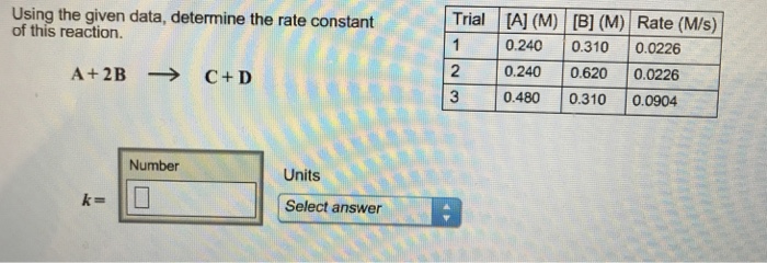 Solved Using the given data, determine the rate constant of | Chegg.com