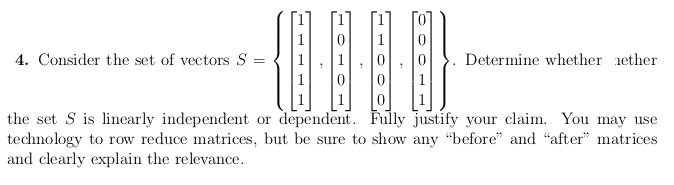 Solved Consider the set vectors | Chegg.com