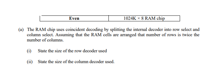 Solved Even 1024K x 8 RAM chip (a) The RAM chip uses | Chegg.com