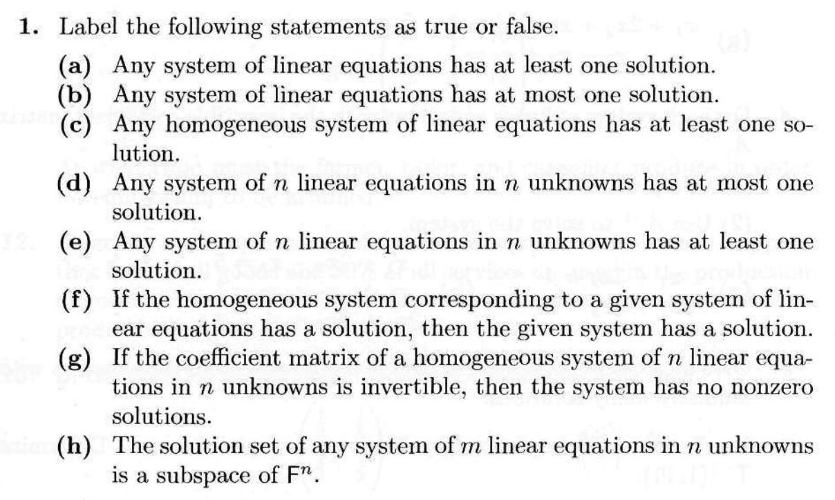 Solved 1. Label the following statements as true or false. | Chegg.com