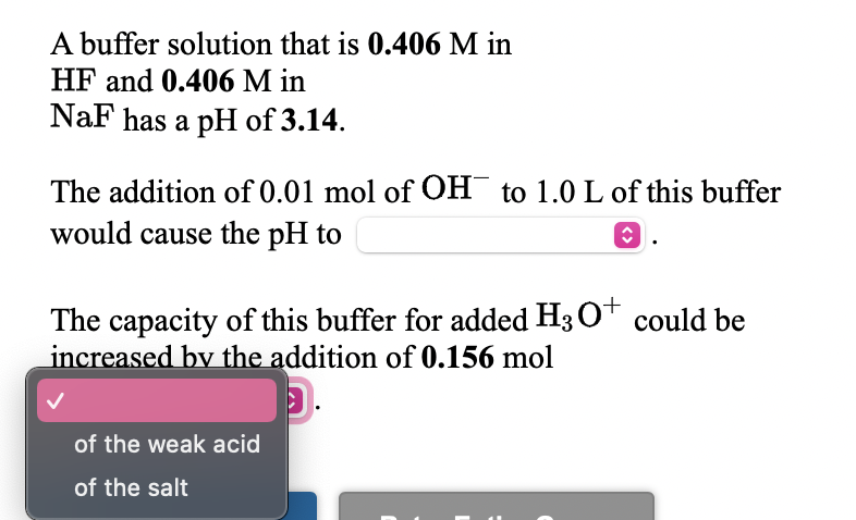 Solved A buffer solution that is 0.406 M in HF and 0.406 M | Chegg.com