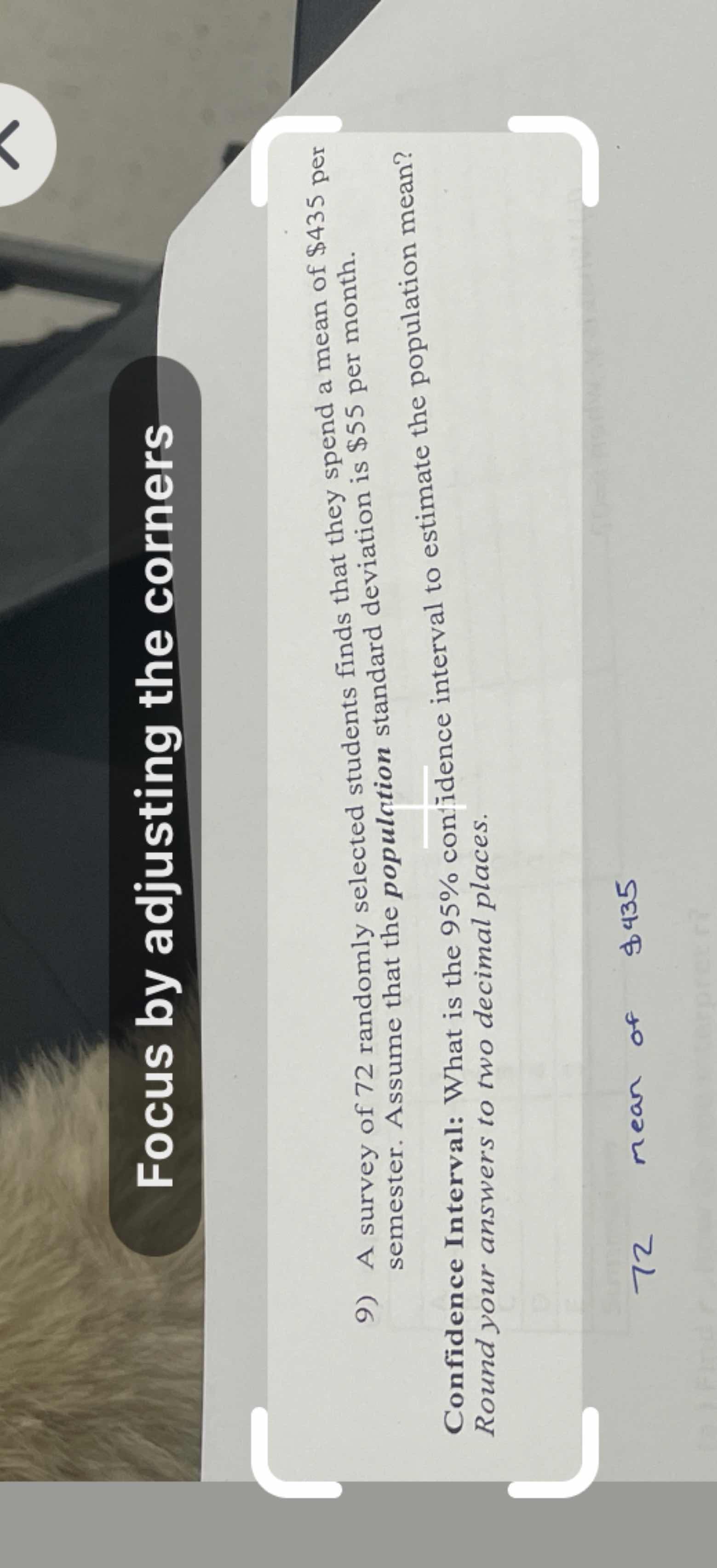 Solved Focus by adjusting the cornersA survey of 72 | Chegg.com