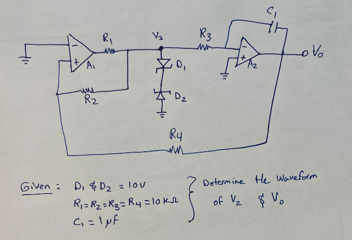 Solved provide the waveform for node Vo and V2 based on | Chegg.com