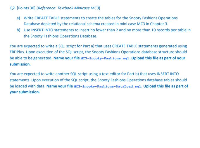 Solved Q2. [Points 30] (Reference: Textbook Minicase MC3) a) | Chegg.com