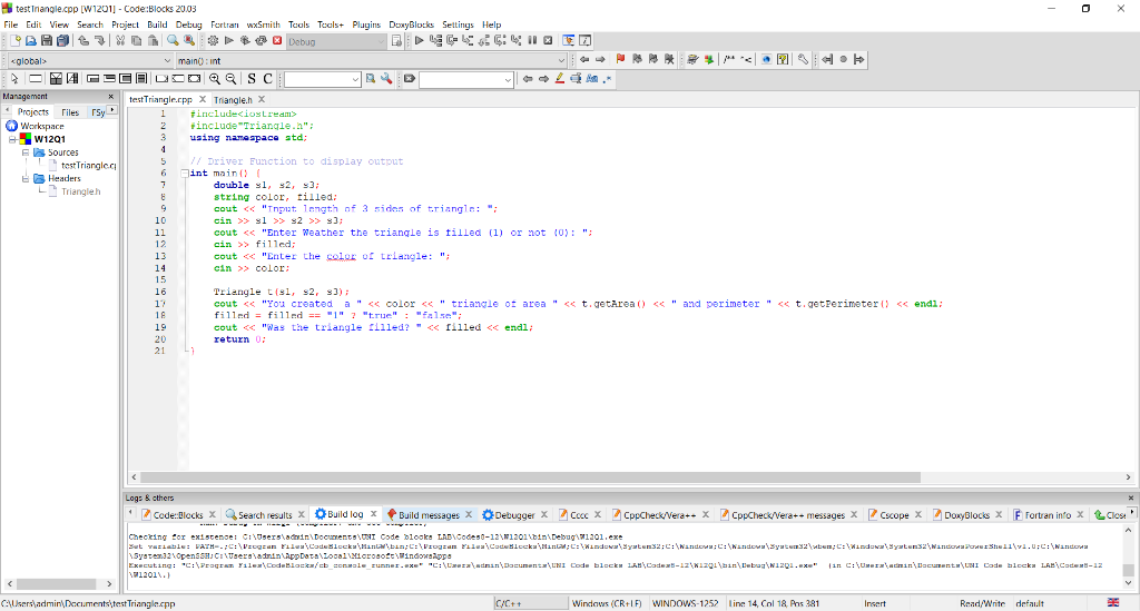 Solved 立。 test Triangle.cpp (W12011 - Code:Blocks 2003 File | Chegg.com
