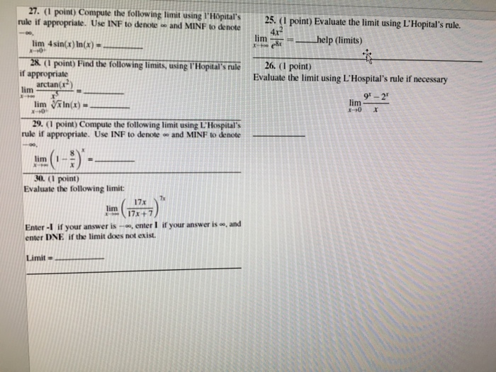 Solved 27. (1 point) Compute the following limit using | Chegg.com