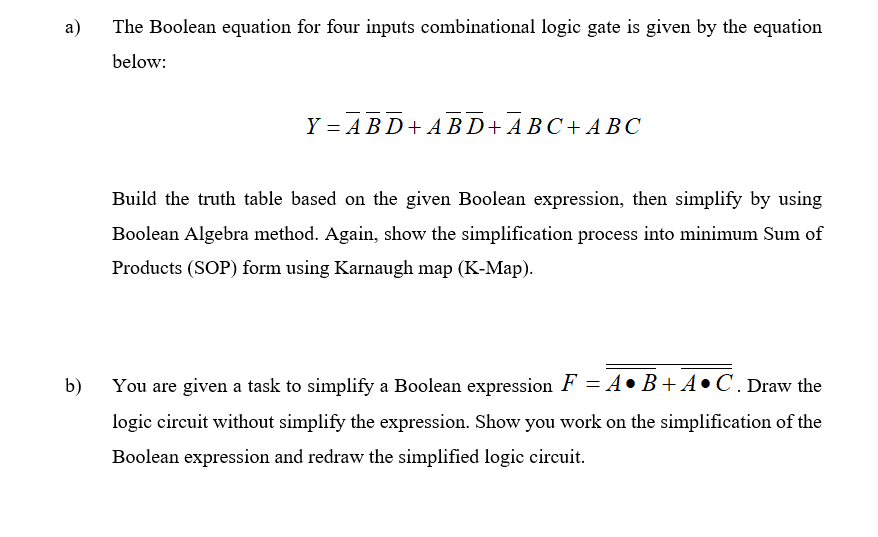 Solved a) The Boolean equation for four inputs combinational | Chegg.com